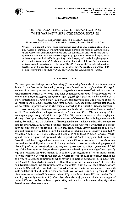 (PDF) Online adaptive vector quantization with variable size codebook entries | Cornel ...