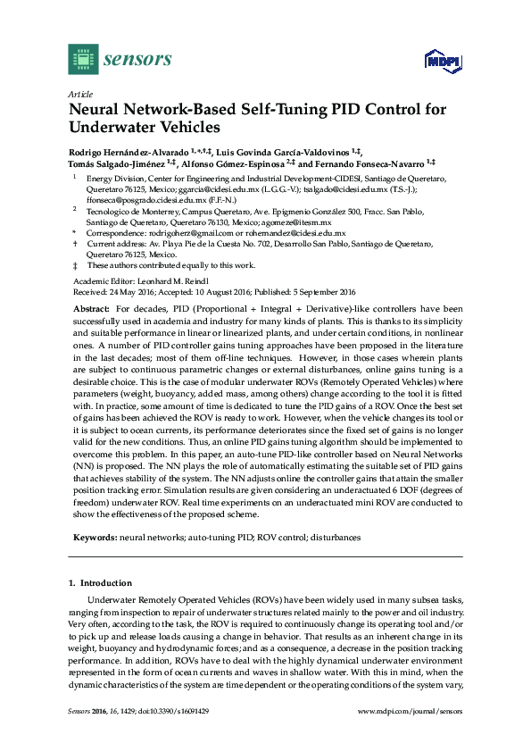 Pdf Neural Network Based Self Tuning Pid Control For Underwater Vehicles
