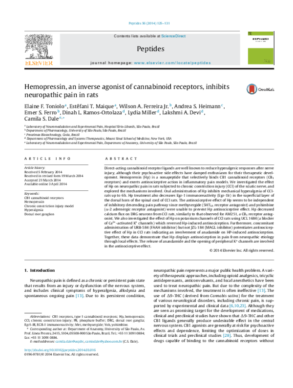 (PDF) Hemopressin, an inverse agonist of cannabinoid receptors ...
