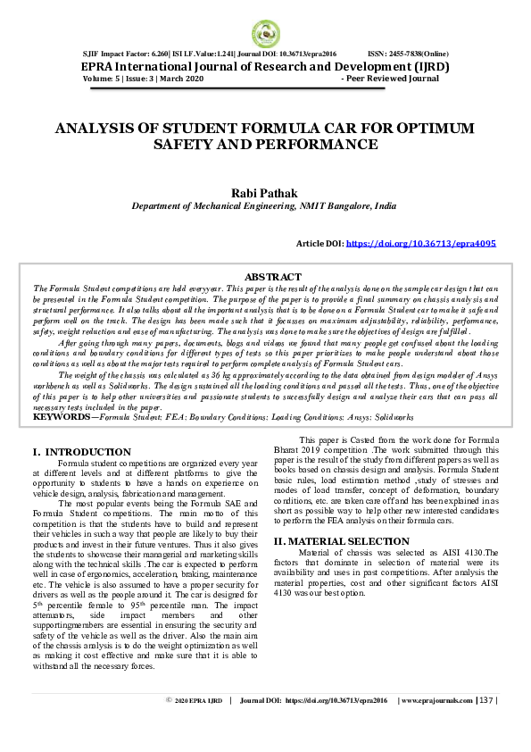 (PDF) Analysis of Student Formula Car for Optimum Safety and Performance