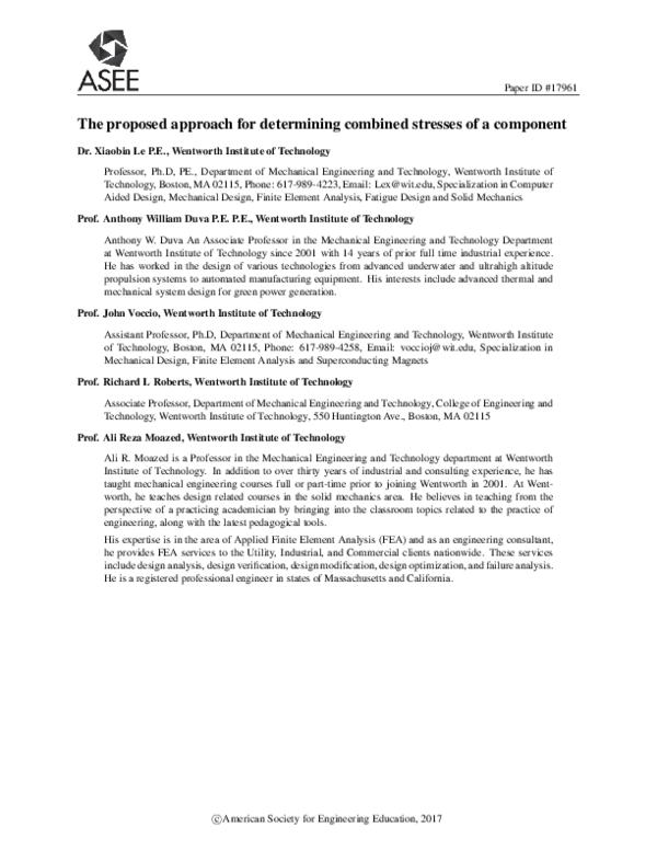 (PDF) The proposed approach for determining combined stresses of a ...