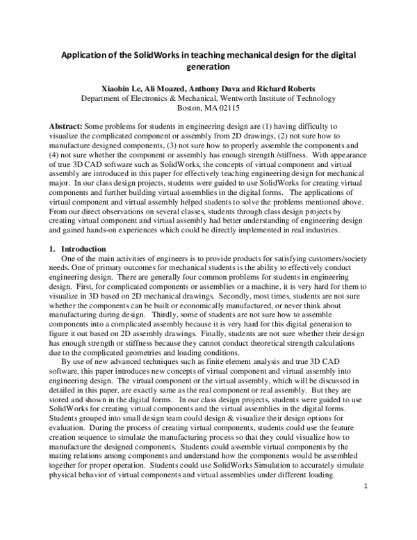 (PDF) Application of the SolidWorks in teaching mechanical design for ...