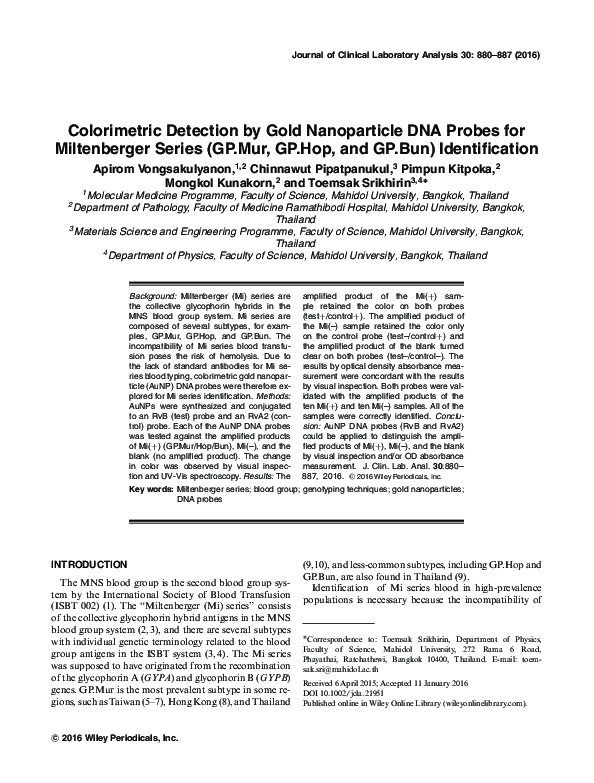 (PDF) Colorimetric Detection by Gold Nanoparticle DNA Probes for ...