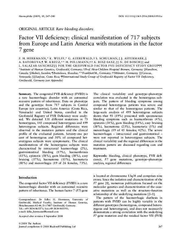 (PDF) Factor VII deficiency: clinical manifestation of 717 subjects ...