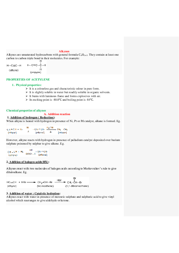 (PDF) Alkynes Alkynes are unsaturated hydrocarbons with general formula ...