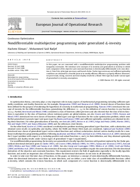 Pdf Nondifferentiable Multiobjective Programming Under Generalized Di 1943