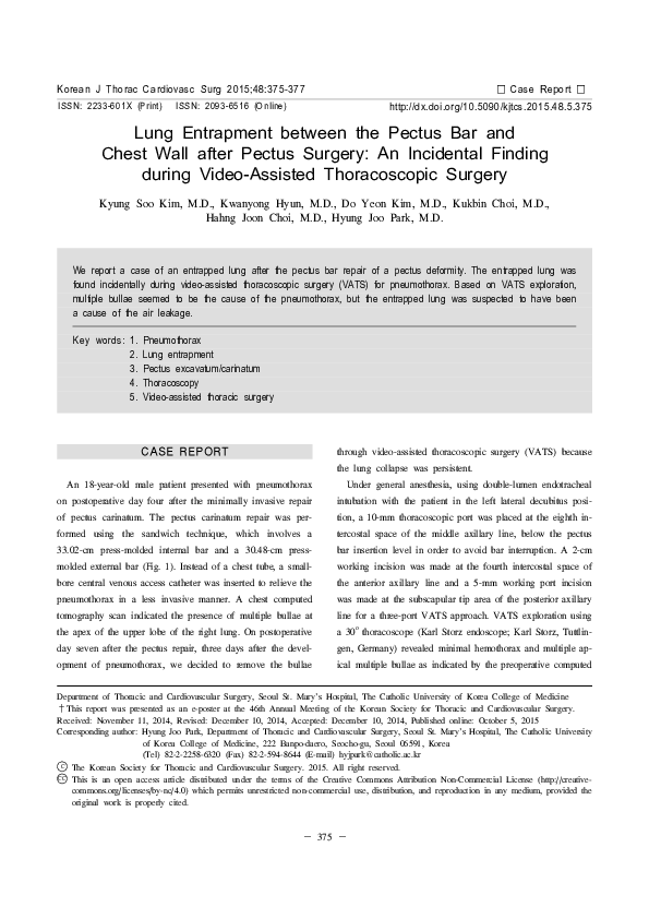 (PDF) Lung Entrapment between the Pectus Bar and Chest Wall after ...