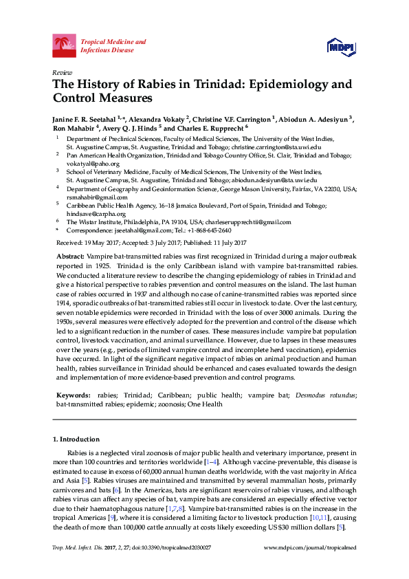 (PDF) The History of Rabies in Trinidad: Epidemiology and Control Measures