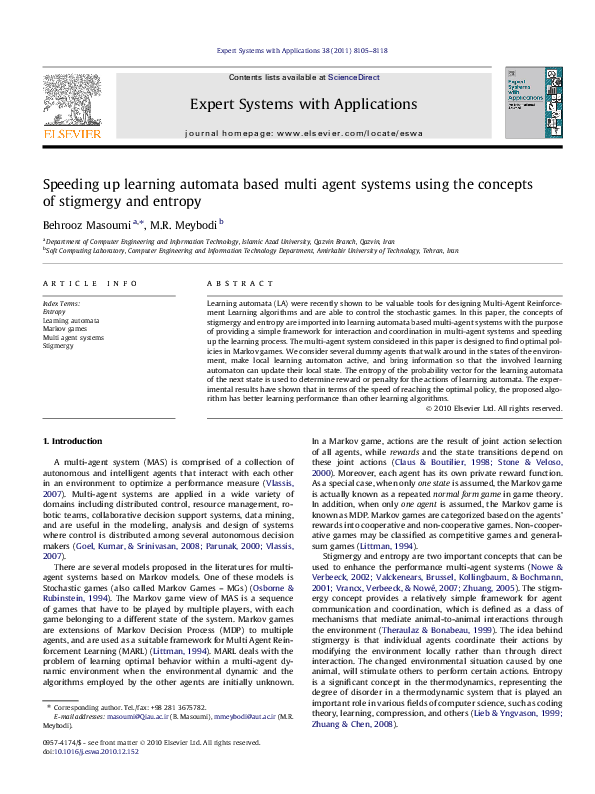 (PDF) Speeding up learning automata based multi agent systems using the concepts of stigmergy ...