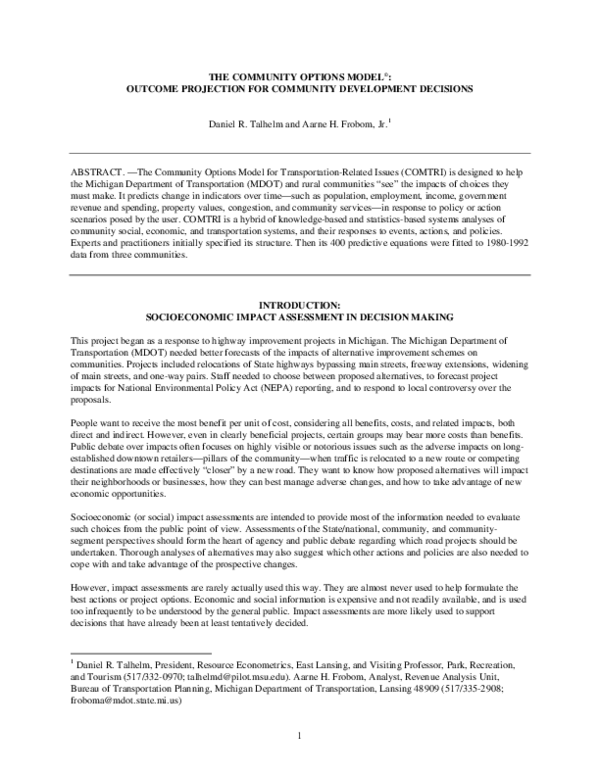 (PDF) The Community Options Model©: Outcome Projection for Community ...