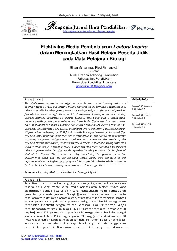 (PDF) Efektivitas Media Pembelajaran Lectora Inspire Dalam Meningkatkan Hasil Belajar Siswa Pada ...