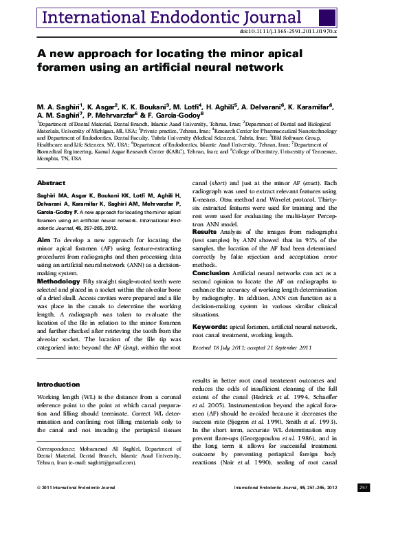 (PDF) A new approach for locating the minor apical foramen using an ...