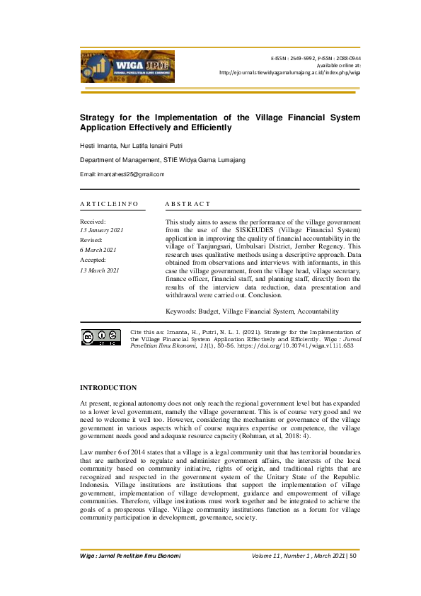 (PDF) Strategy for the Implementation of the Village Financial System ...
