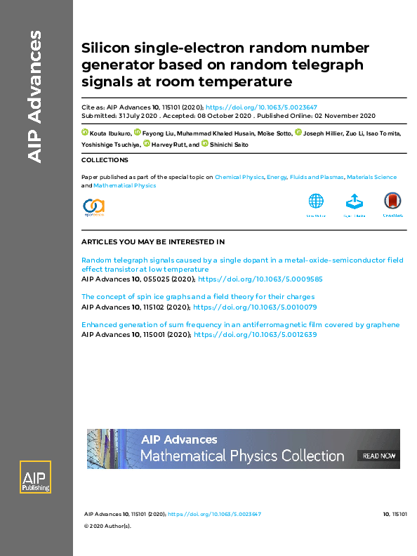 (PDF) Room-Temperature Silicon HRNG Using Random Telegraph Signals