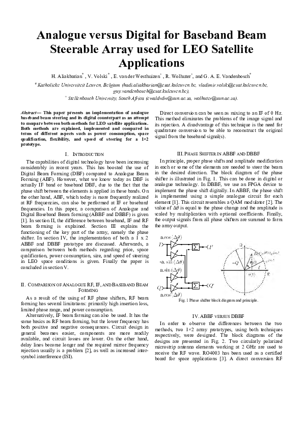 (PDF) Analogue versus digital for baseband beam steerable array used for LEO satellite applications
