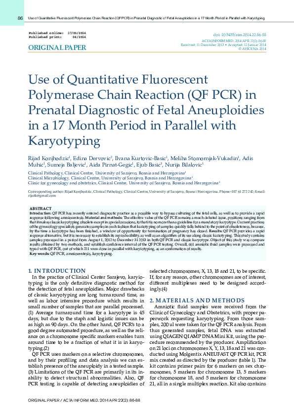 (PDF) Use of Quantitative Fluorescent Polymerase Chain Reaction (QF PCR ...