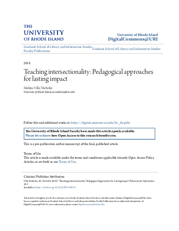 (PDF) Teaching intersectionality: Pedagogical approaches for lasting impact
