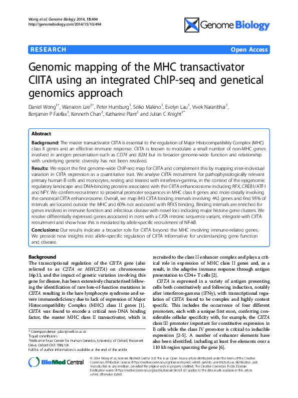 (PDF) Genomic mapping of the MHC transactivator CIITA using an ...