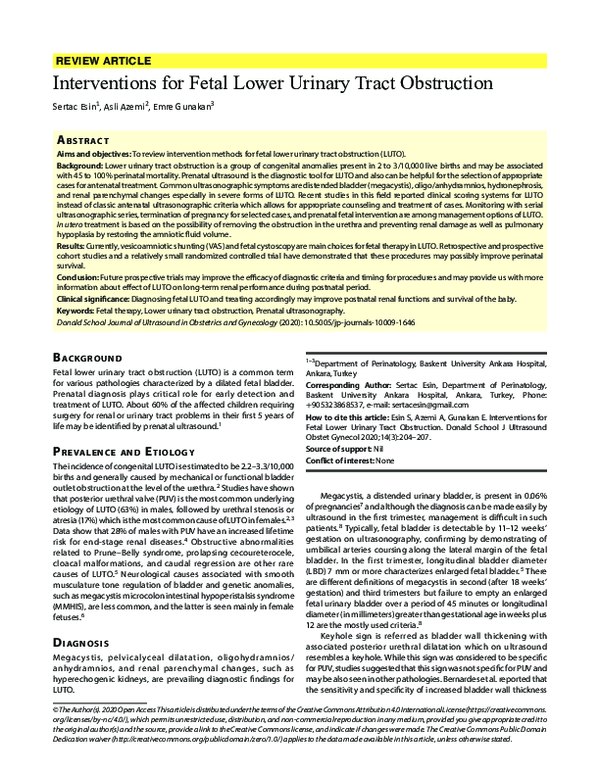 (PDF) Interventions for Fetal Lower Urinary Tract Obstruction