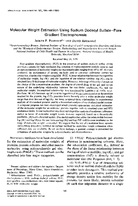 (PDF) Molecular weight estimation using sodium dodecyl sulfate-pore gradient electrophoresis