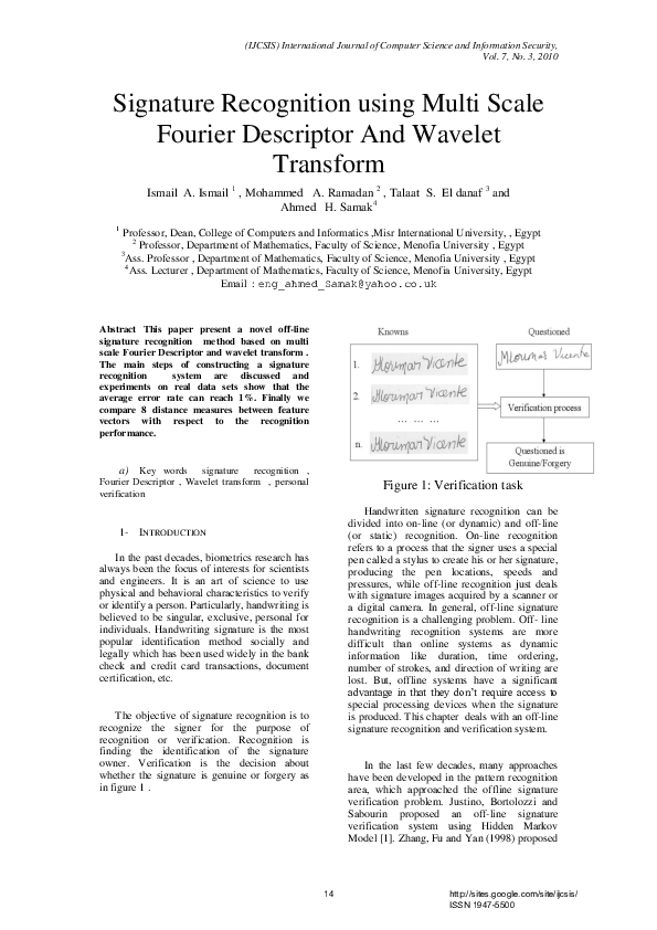 Pdf Signature Recognition Using Multi Scale Fourier Descriptor And Wavelet Transform