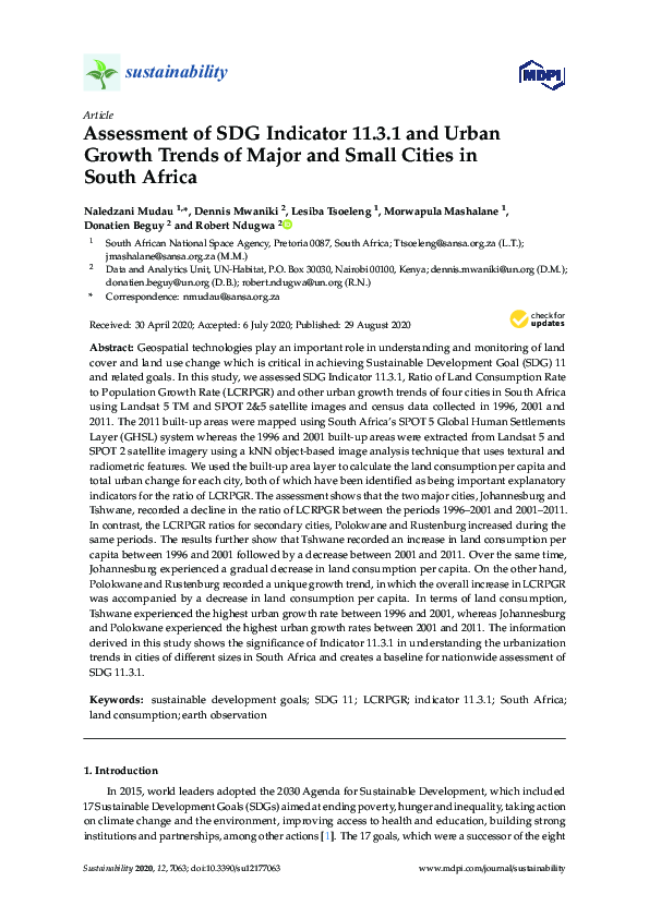 (PDF) Assessment of SDG Indicator 11.3.1 and Urban Growth Trends of ...