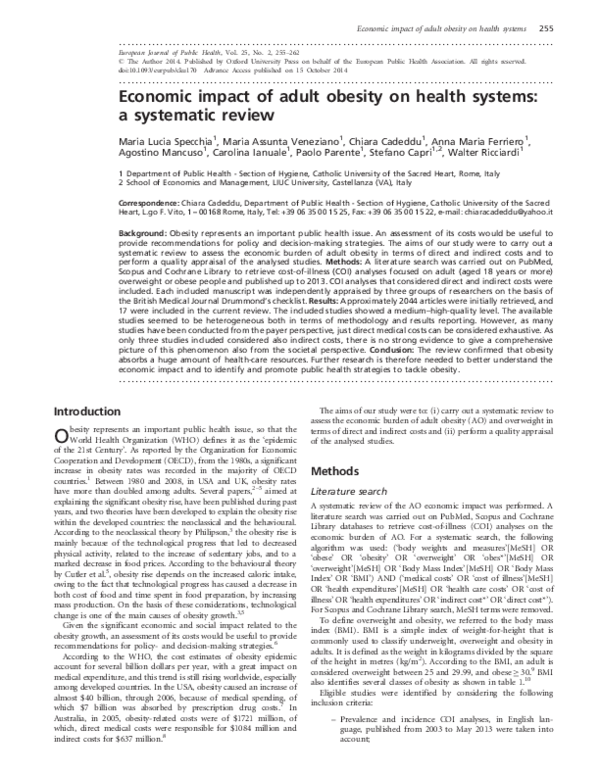 (PDF) Economic impact of adult obesity on health systems: a systematic ...