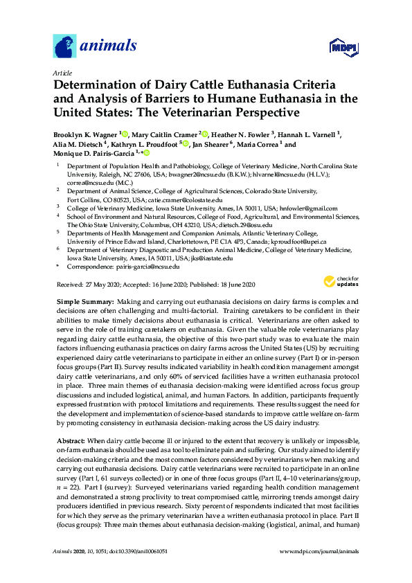(PDF) Determination of Dairy Cattle Euthanasia Criteria and Analysis of ...
