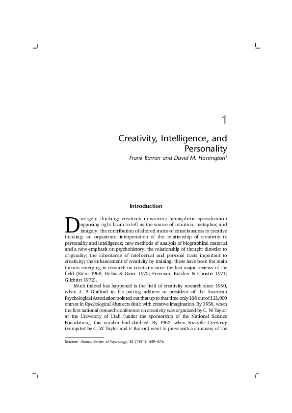 (PDF) Creativity, Intelligence, and Personality