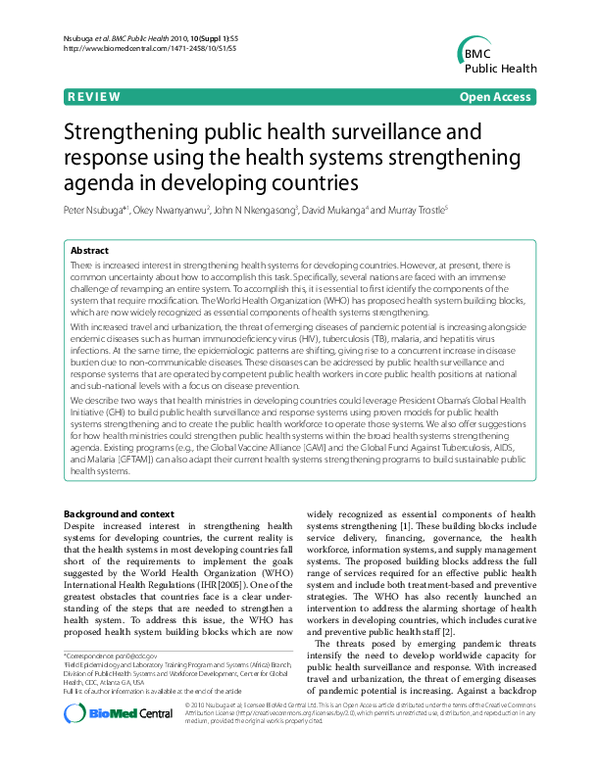 (PDF) Strengthening public health surveillance and response using the ...