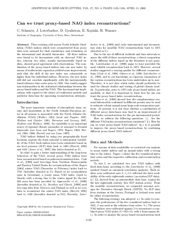 (PDF) Can we trust proxy-based NAO index reconstructions?