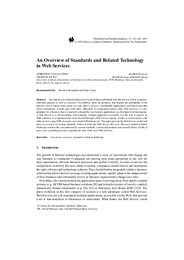 (PDF) An overview of standards and related technology in Web services