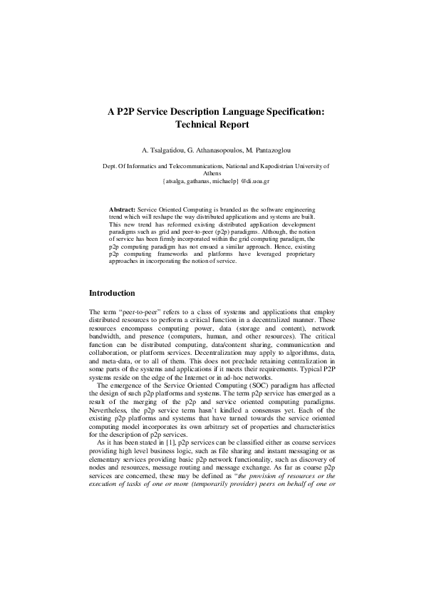 Pdf A P2p Service Description Language Specification Technical Report 