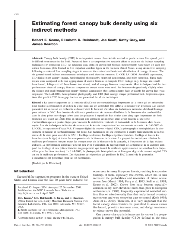 (PDF) Estimating forest canopy bulk density using six indirect methods