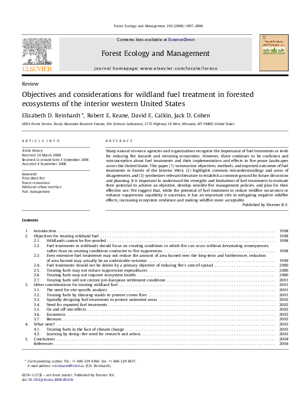 (PDF) Objectives and considerations for wildland fuel treatment in ...