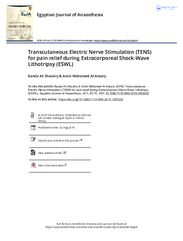 (PDF) Transcutaneous Electric Nerve Stimulation (TENS) for pain relief during Extracorporeal ...