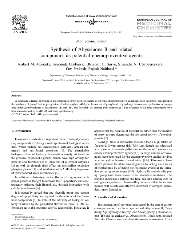 (PDF) Synthesis of Abyssinone II and related compounds as potential ...