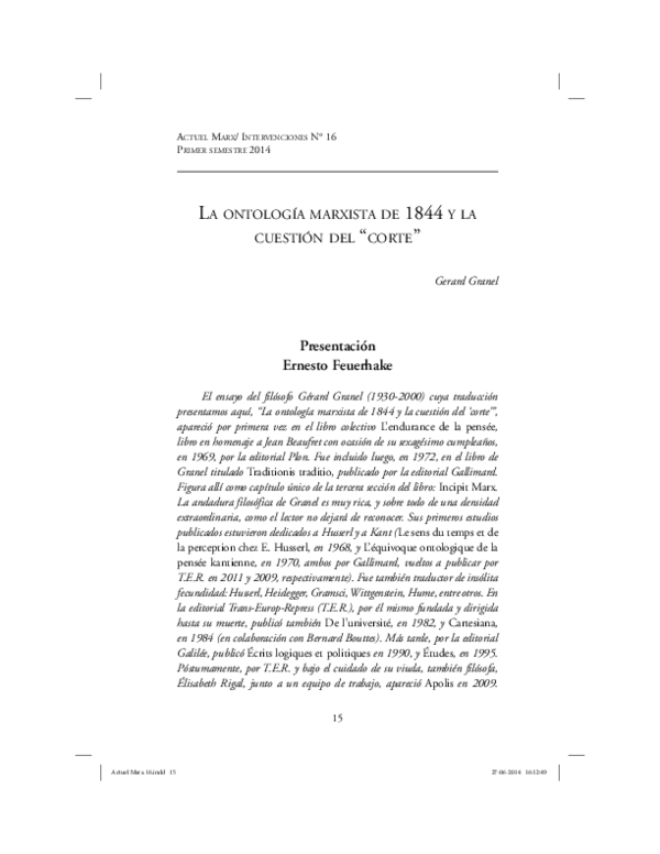 (PDF) Gérard Granel - La ontología marxista de 1844 y la cuestión del ...