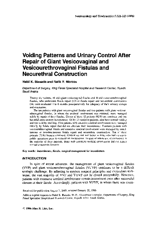 (PDF) Voiding patterns and urinary control after repair of giant ...