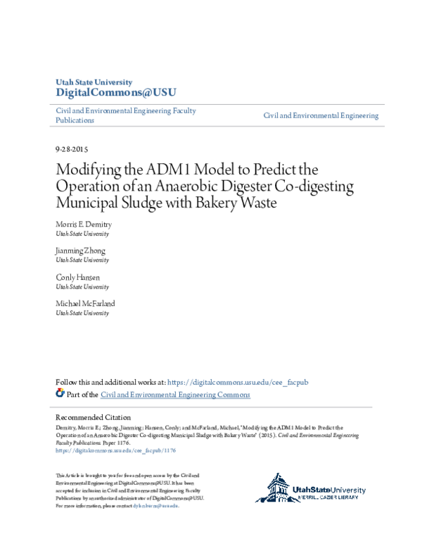 (PDF) Modifying the ADM1 Model to Predict the Operation of an Anaerobic ...