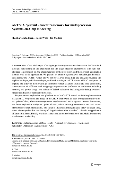 Pdf Arts A Systemc Based Framework For Multiprocessor Systems On Chip Modelling 