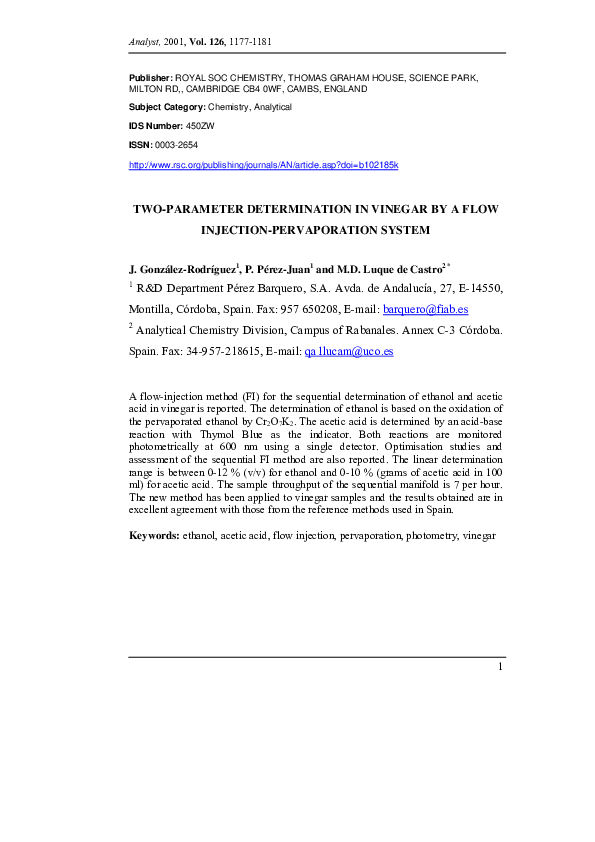 (PDF) Two-parameter determination in vinegar by a flow injection ...