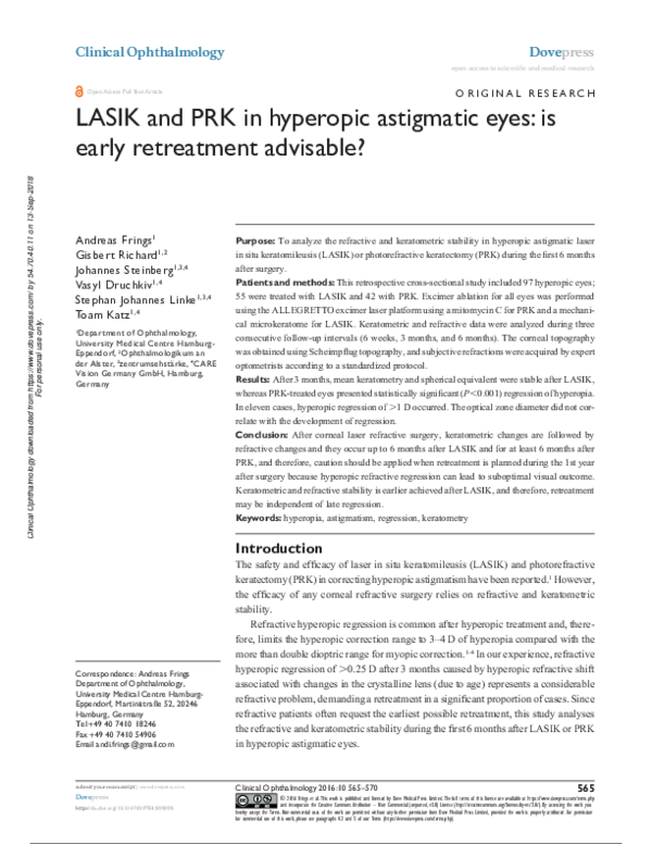 (PDF) LASIK and PRK in hyperopic astigmatic eyes: is early retreatment ...