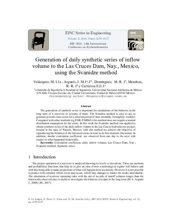 (PDF) Generation of Daily Synthetic Series of Inflow Volume to the Las Cruces Dam, Nay., Mexico ...