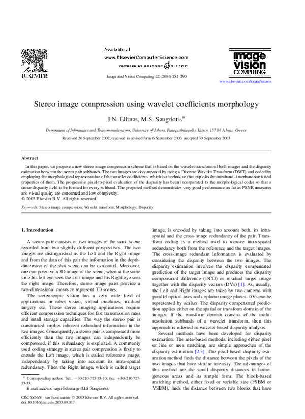 Pdf Stereo Image Compression Using Wavelet Coefficients Morphology Manolis Sangriotis