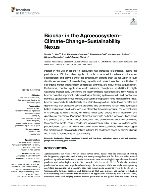 (PDF) Biochar in the Agroecosystem-Climate-Change-Sustainability Nexus