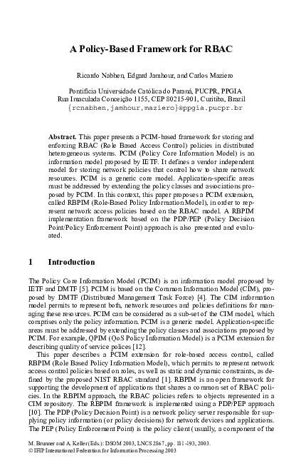 (PDF) A Policy-Based Framework for RBAC