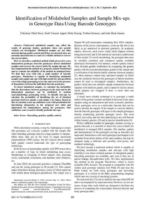(PDF) Identification of Mislabeled Samples and Sample Mix-ups in ...