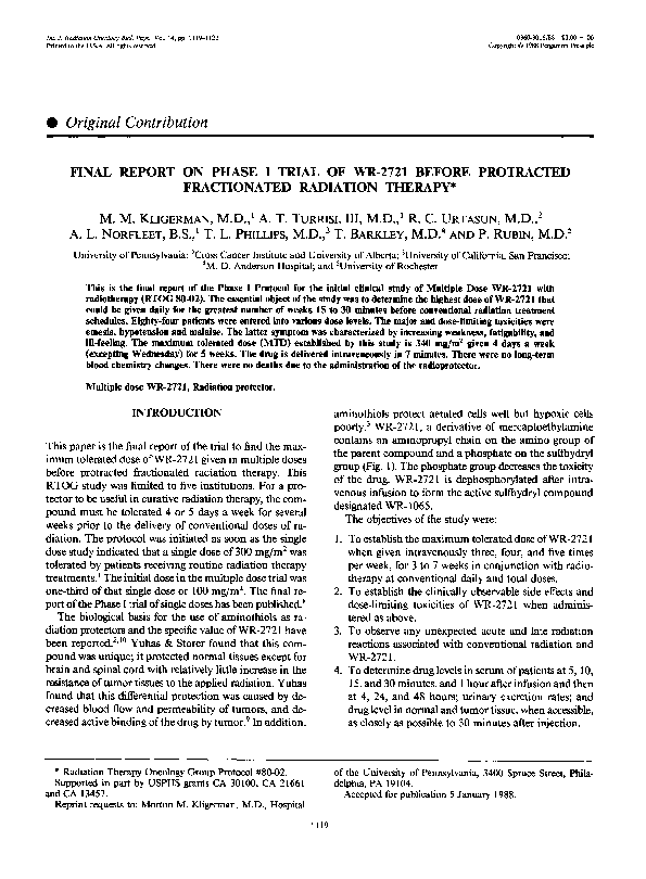 (PDF) Final report on phase i trial of WR-2721 before protracted ...