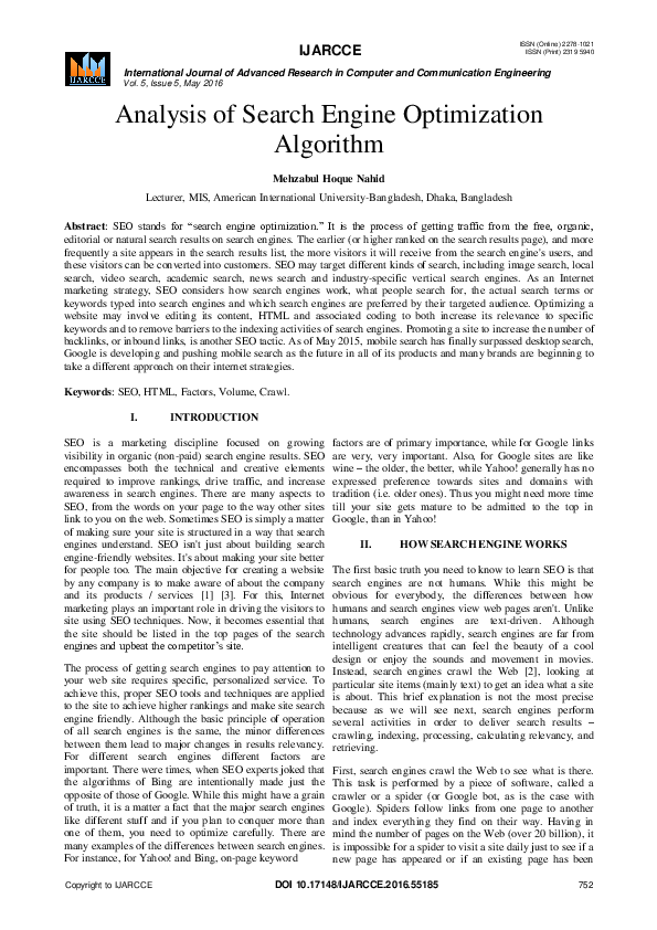 (PDF) Analysis of Search Engine Optimization Algorithm